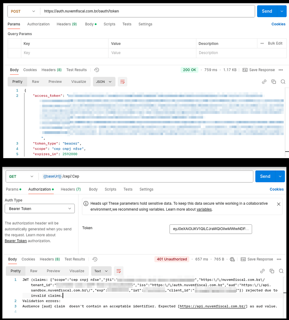 Recebendo status code 401 no Postman - CNPJ e CEP - Nuvem Fiscal